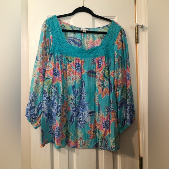 Spense | Tops | Spense Boho Long Sleeve Blouse With Beautiful Turquoise ...